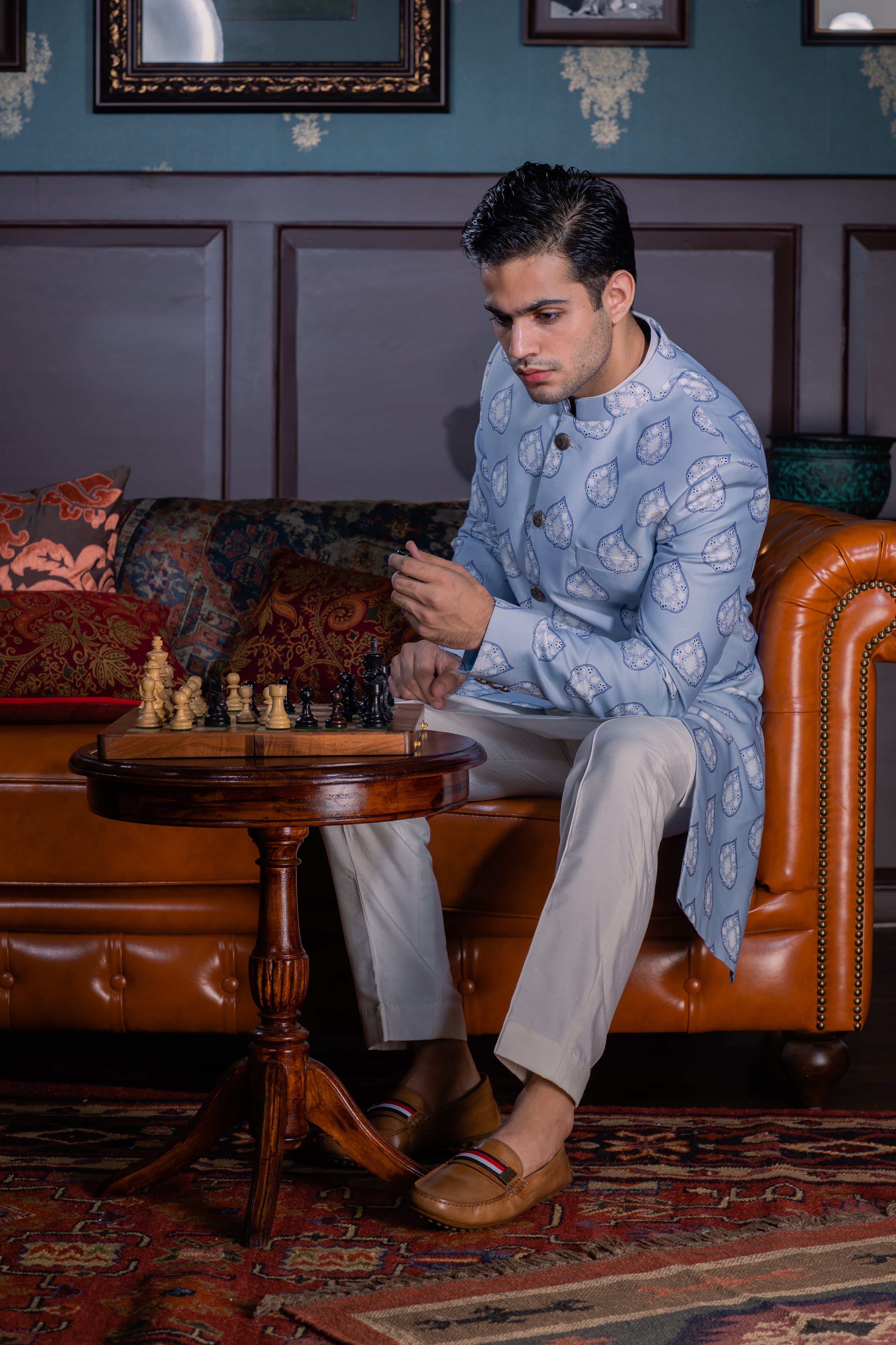 The Serene Blue - Mulberry Silk Achkan Set — Eleven Brothers